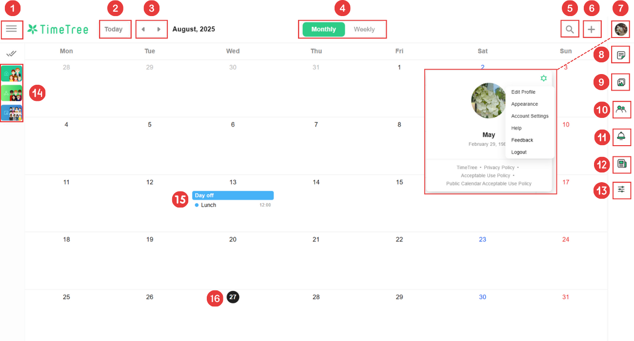 Ich möchte die TimeTree Web Funktionen kennenlernen – TimeTree-Hilfe